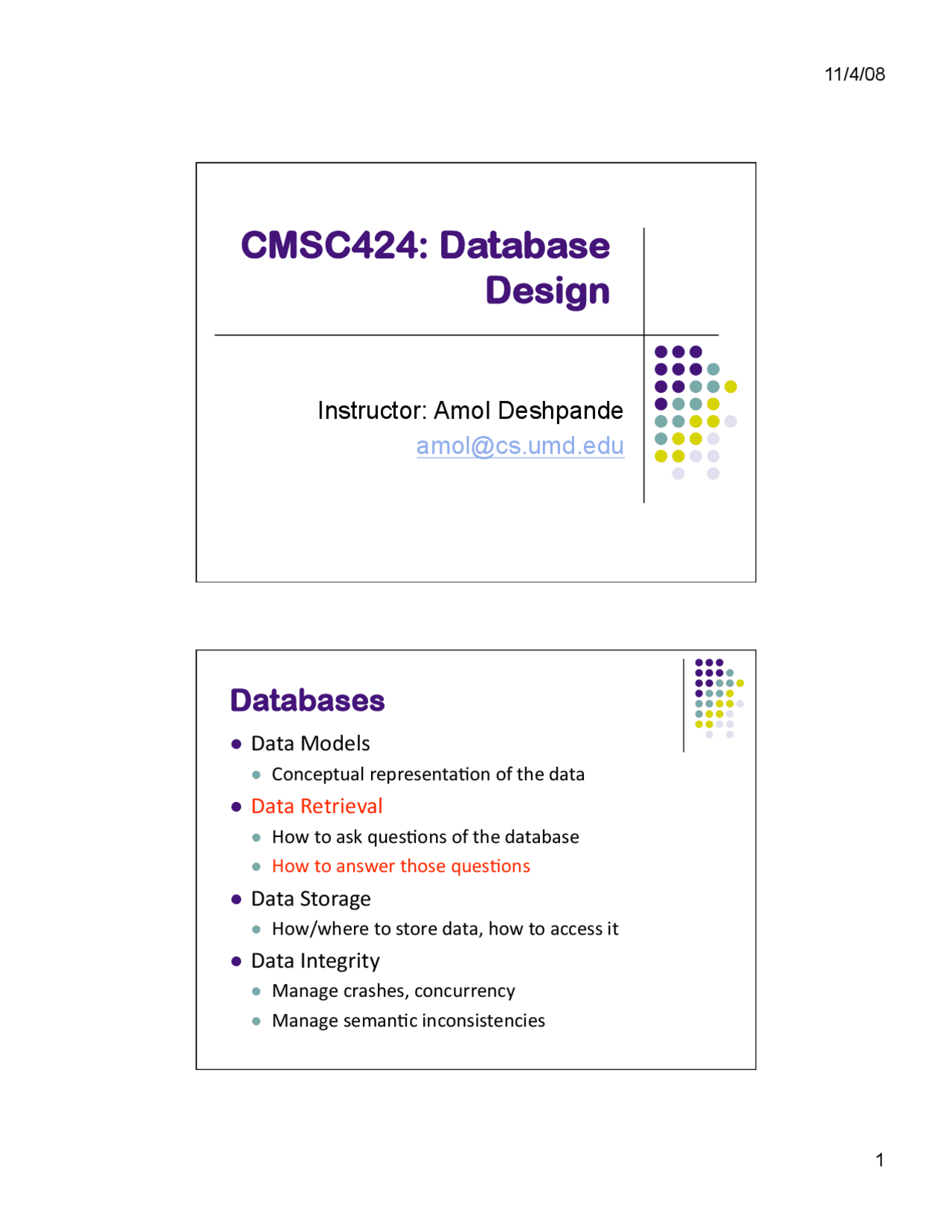 Databases Design Lecture Slides Cmsc 424 Docsity 3368