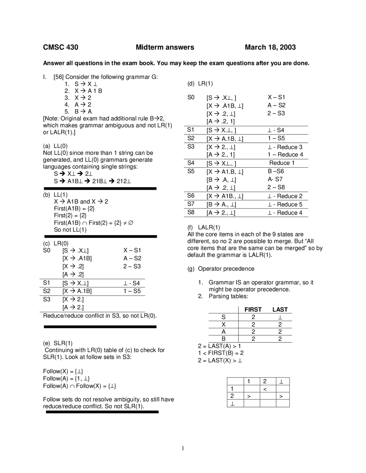 Introduction To Compilers Midterm Exam With Answers Cmsc 430 Docsity