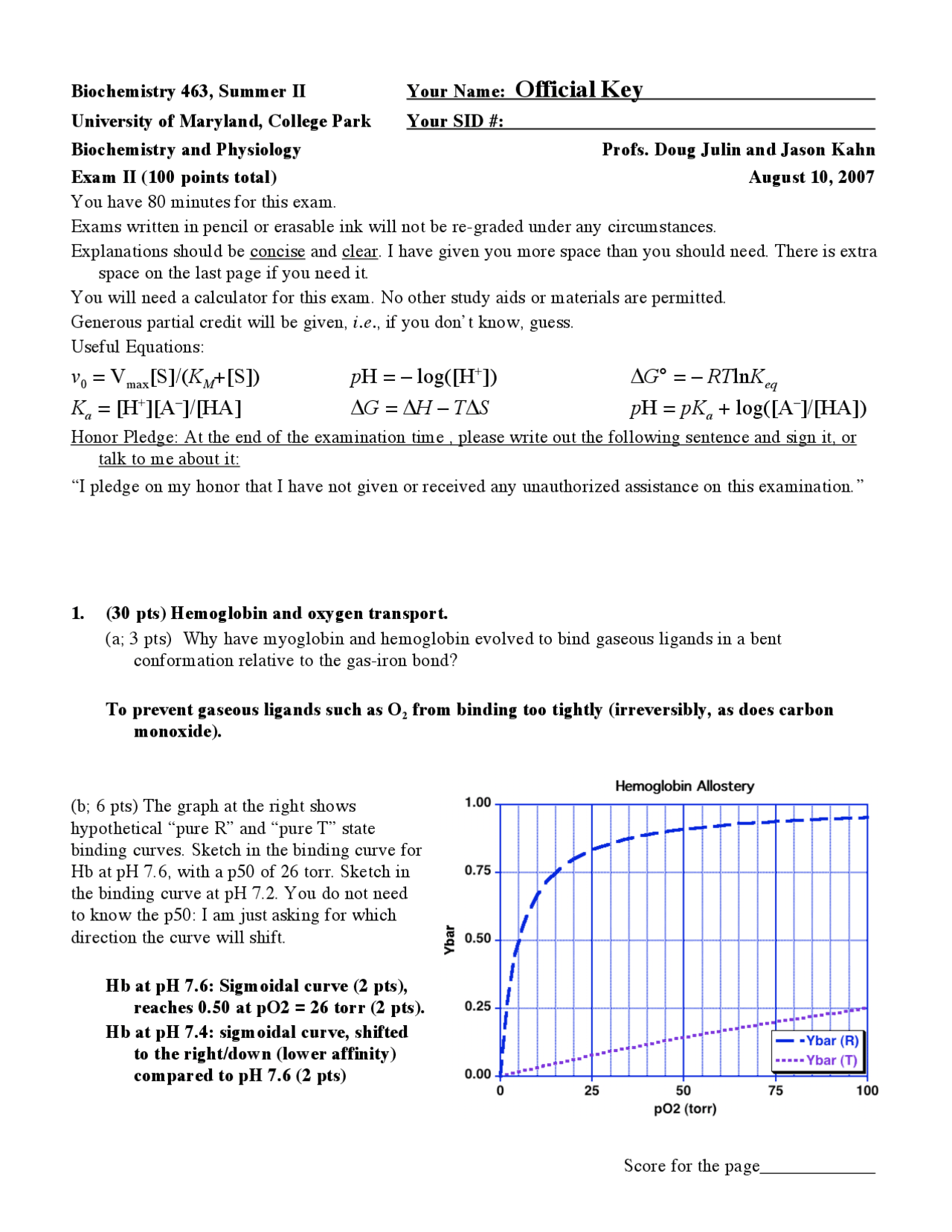 Exam 2 Biochemistry And Physiology Bchm 463 Docsity