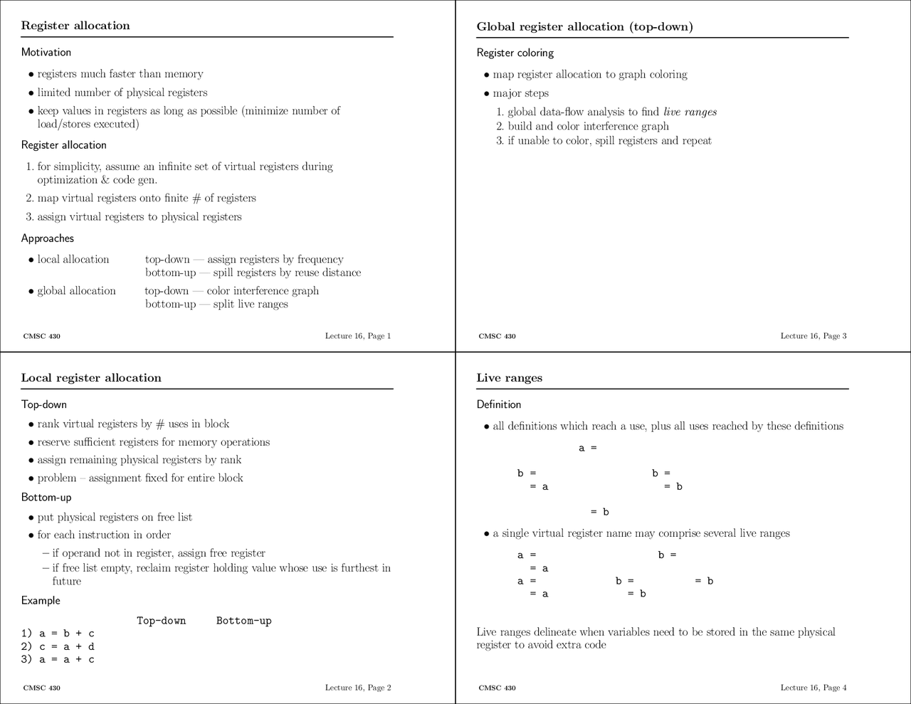 Register Allocation Introduction To Compilers Cmsc 430 Docsity 1341