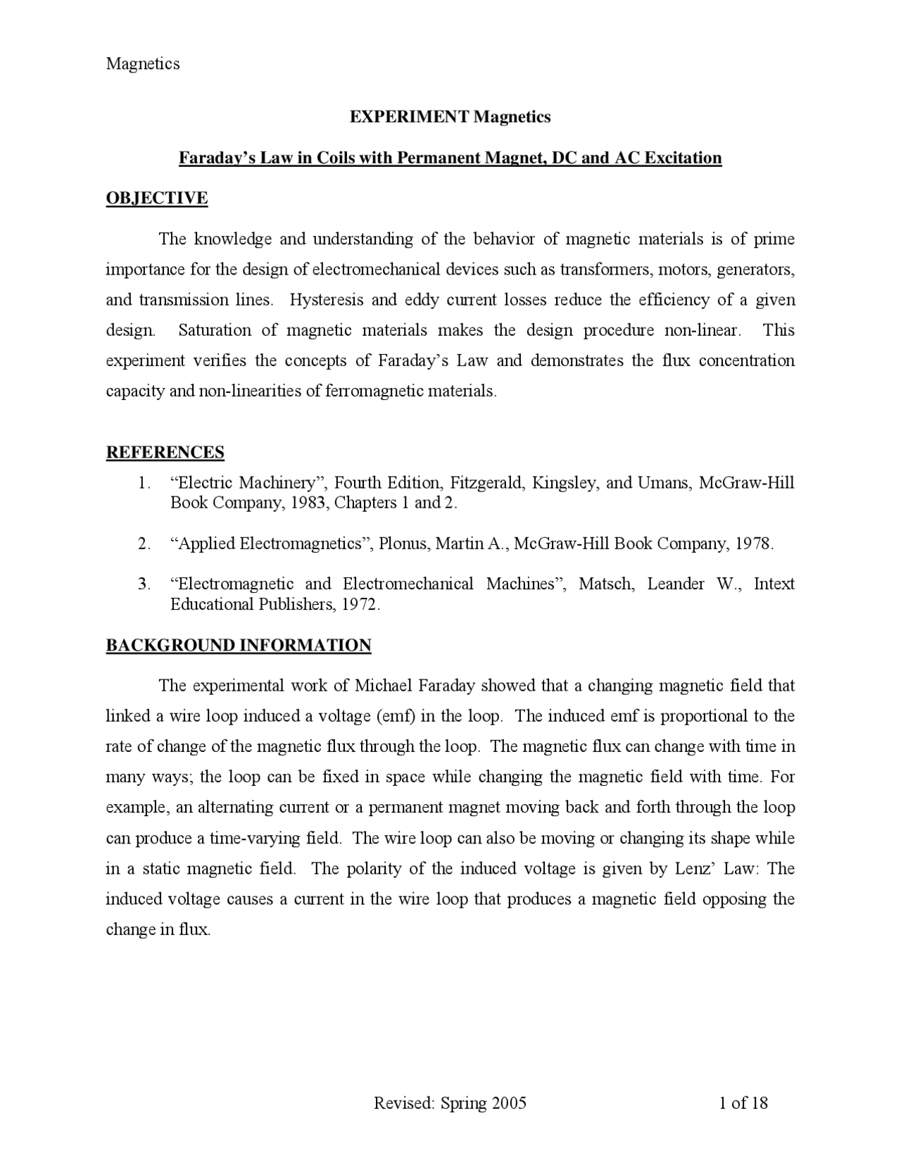 Faraday's Lay in Coil with Permanent Magnetic - Lab Practice | ECE 3354 | Lab Reports Electrical ...
