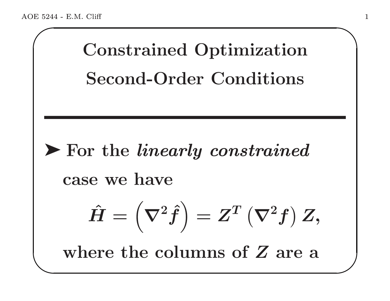 Second Order Conditions For Constrained Optimization Prof E Cliff 0749