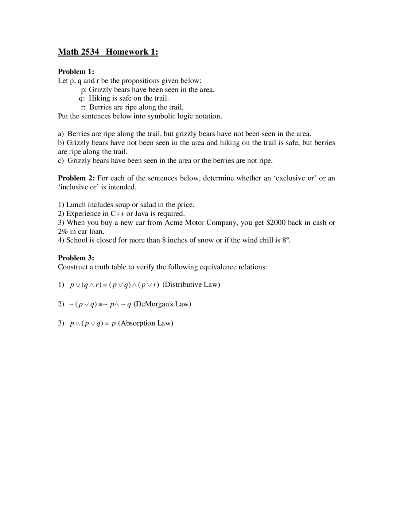3 Problems Of Introduction To Discrete Math Assignment 1 Math 2534