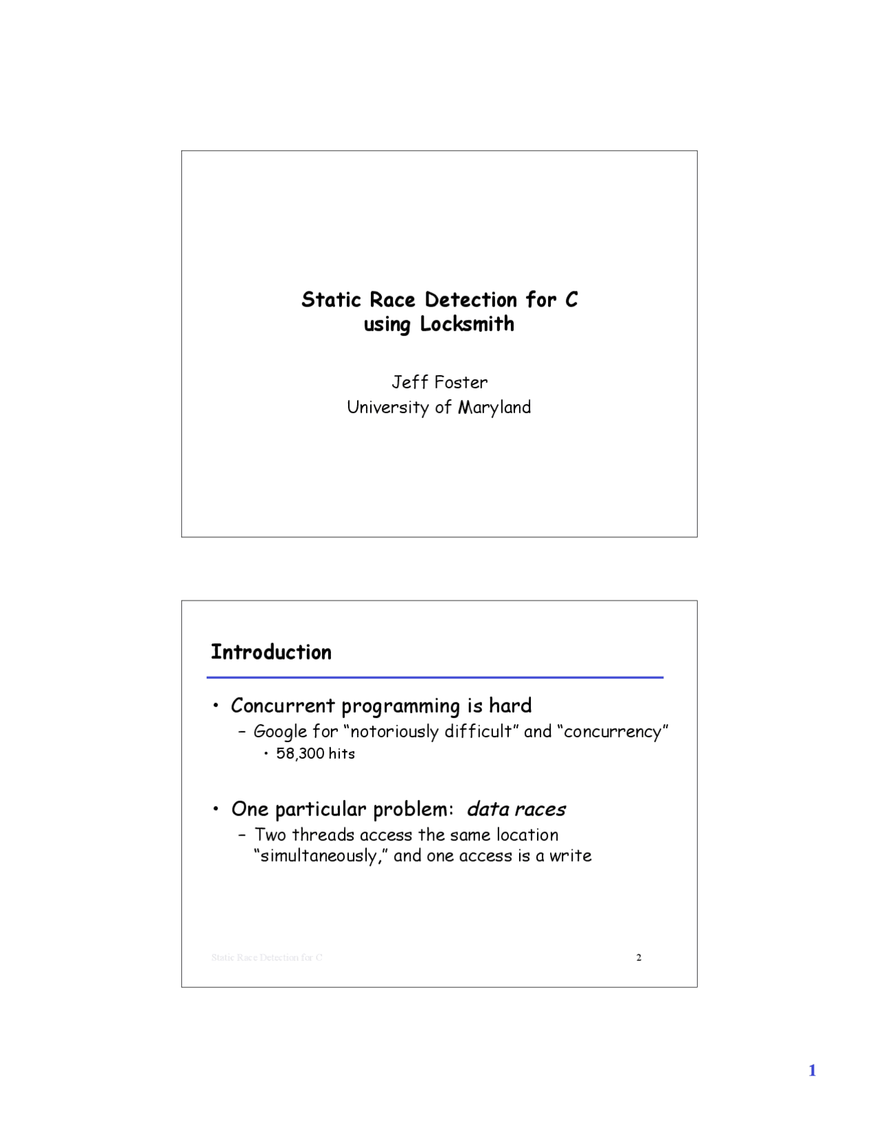 Notes On Static Race Detection For C Using Locksmith Cmsc 631 Docsity