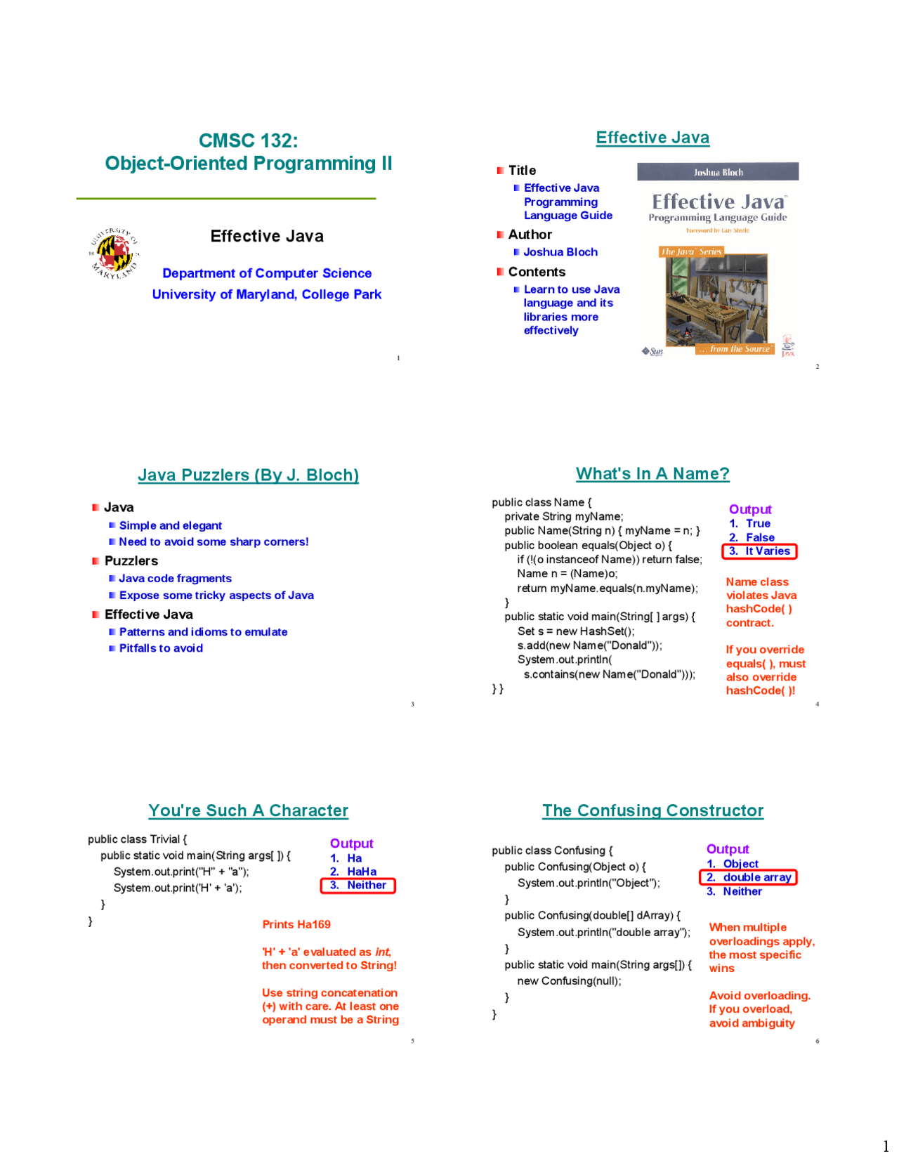 Lecture Slides for Effective Java | CMSC 132 - Docsity Lecture Slides for Effective Java | CMSC 132 - Docsity