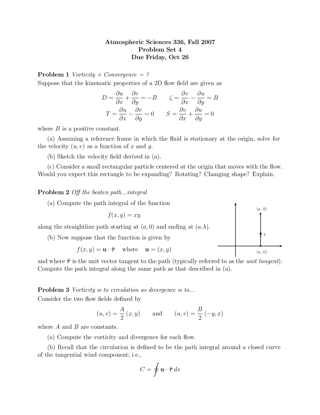 Fall 2007 Atmospheric Sciences: Velocity, Path Integrals, Circulation & Flux | Assignments ...