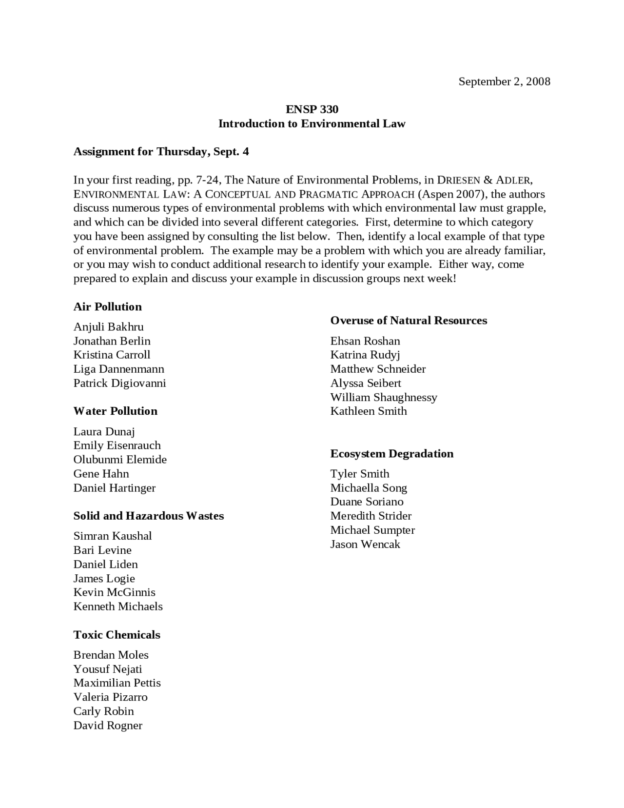 Assignment On Air And Water Pollution Introduction To Environmental