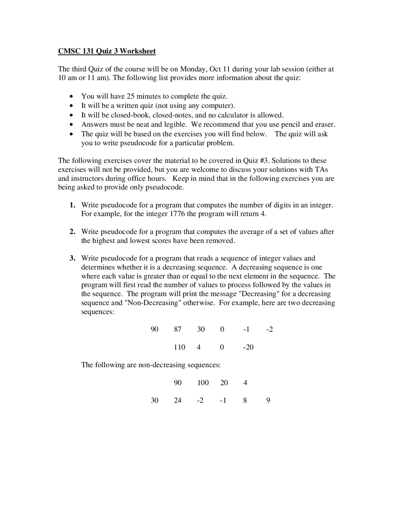 Quiz 3 Worksheet Object Oriented Programming I Cmsc 131 Docsity 6592