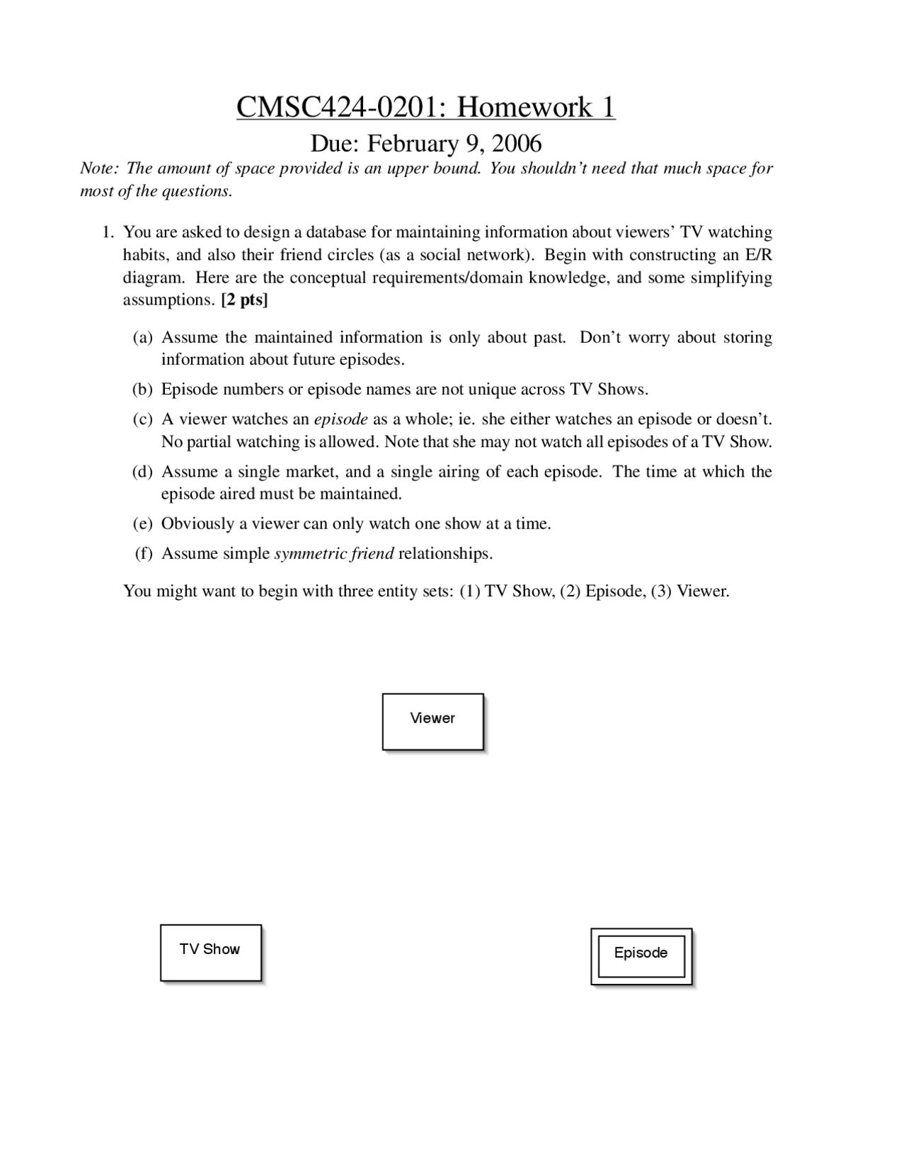 Practice Homework 1 Database Design Cmsc 424 Docsity