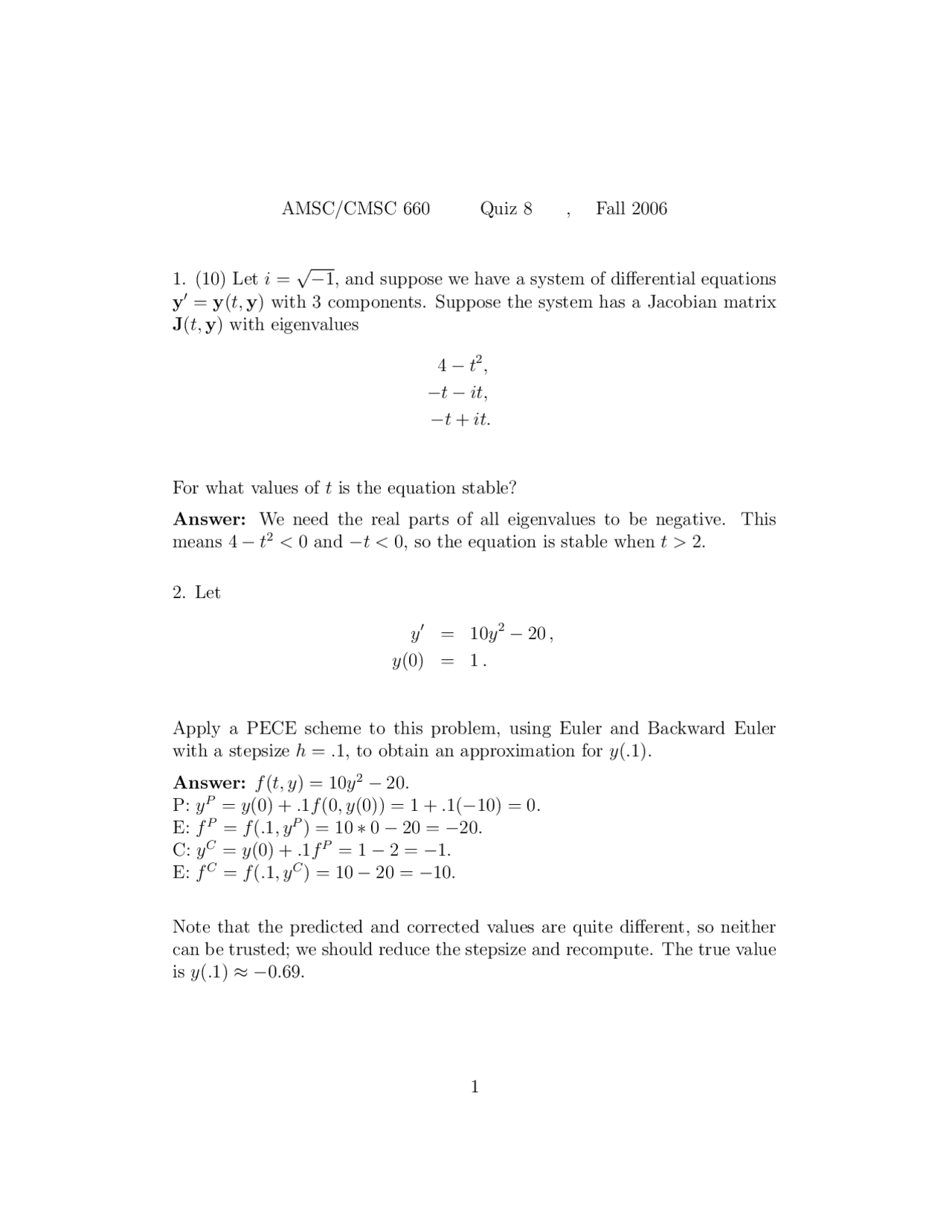 Quiz 8 With Answer Scientific Computing I Cmsc 660 Docsity