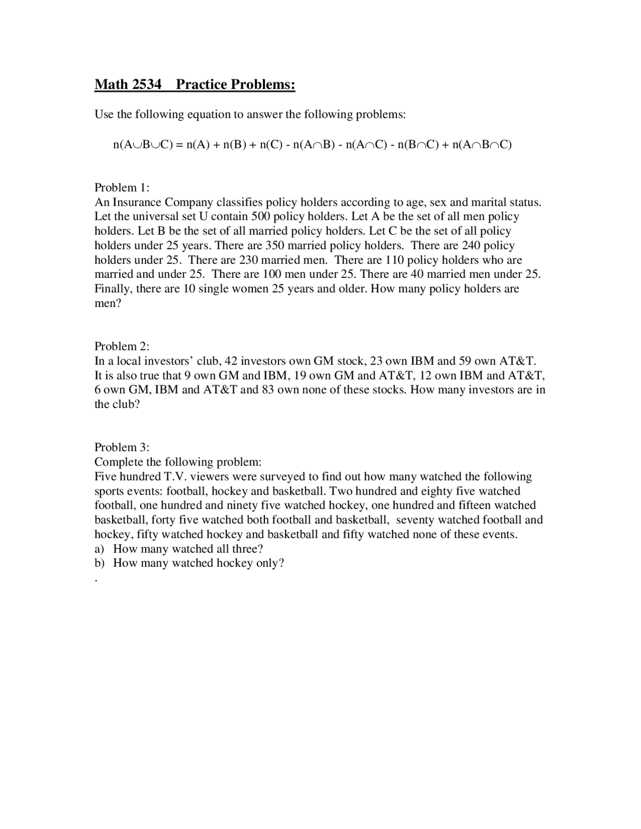 Assignment Practice Problems Introduction Discrete Math Math 2534