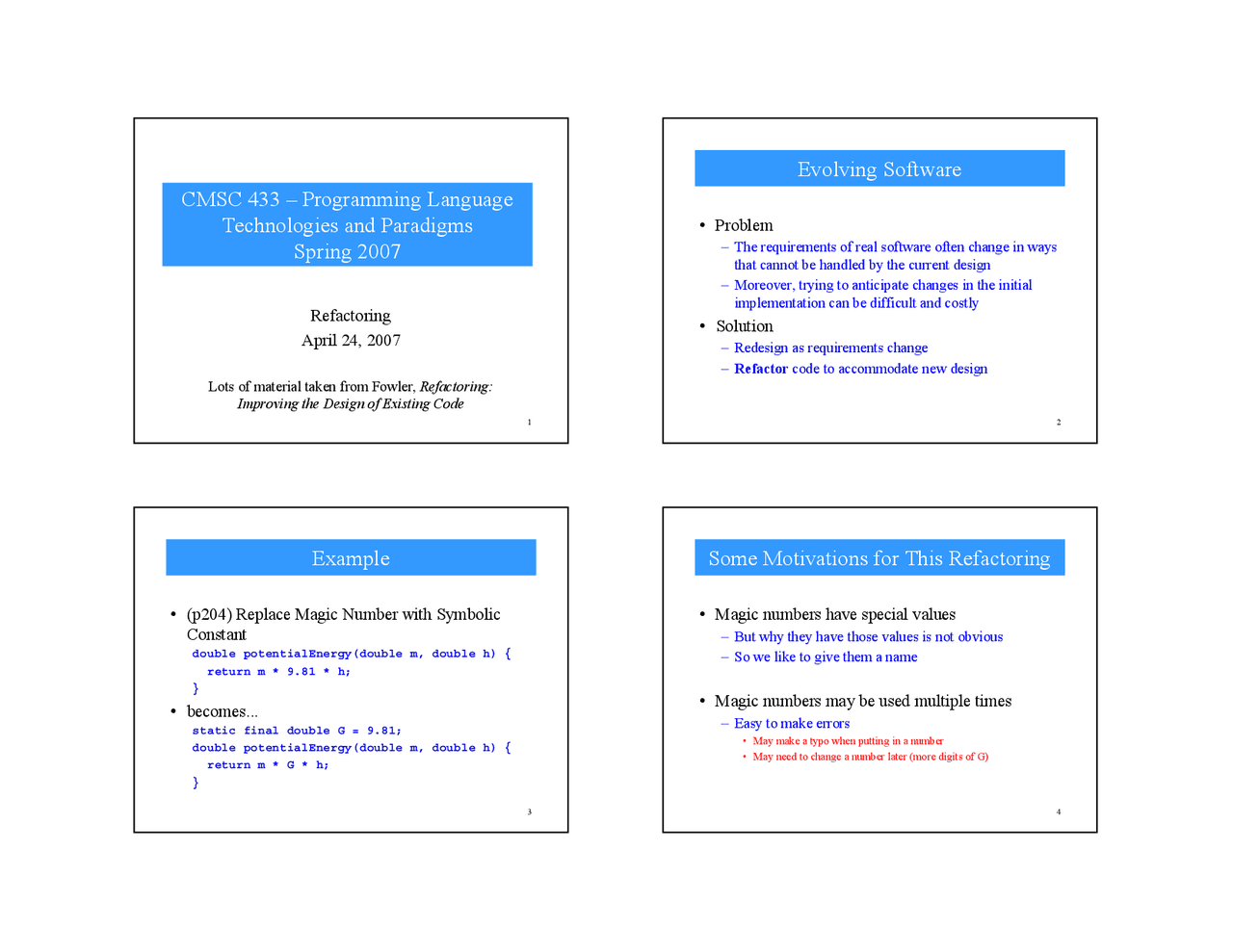 Evolving Software Refactoring Philosophy Lecture Slides Cmsc 433