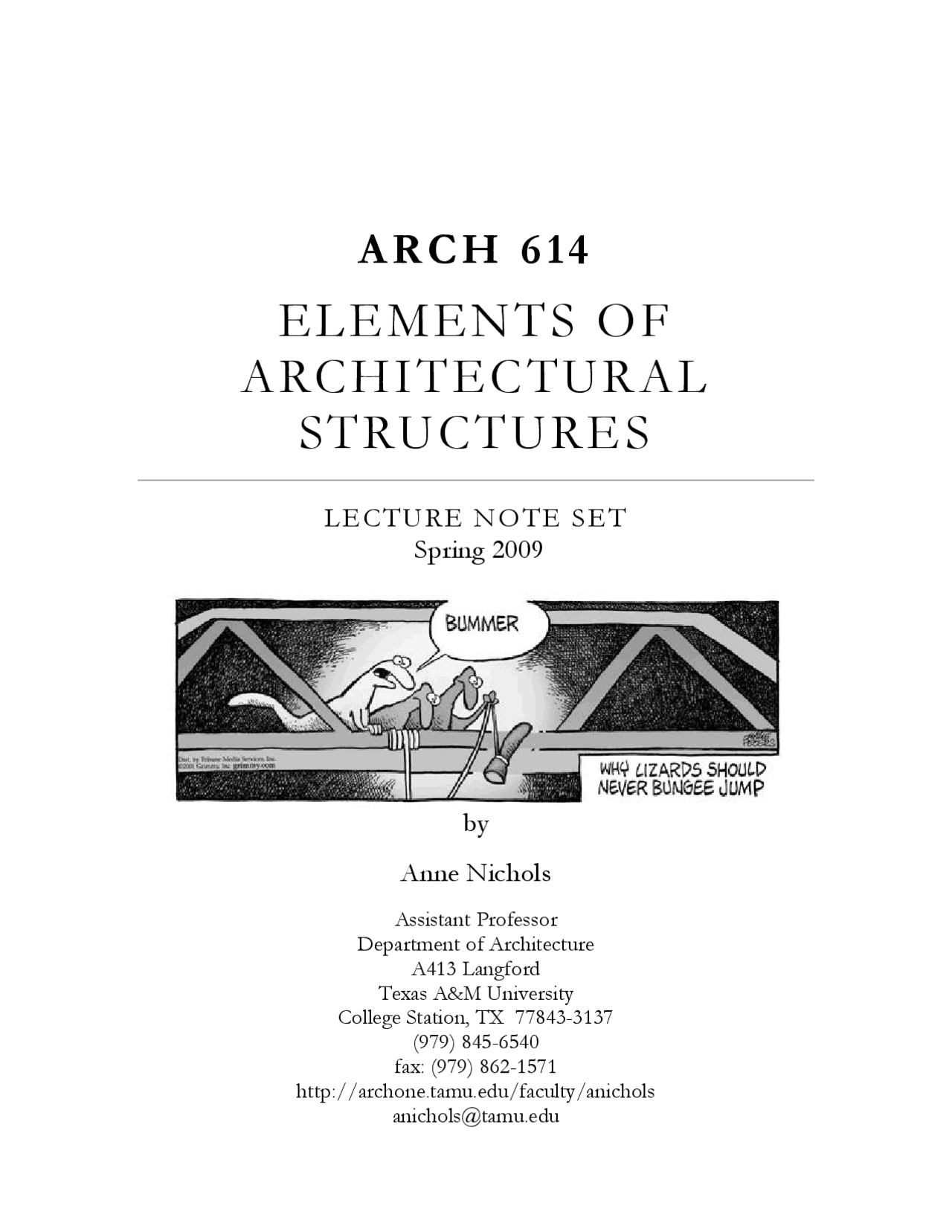 Lecture Note Set Elements Of Architecture Structures Arch 614 Docsity