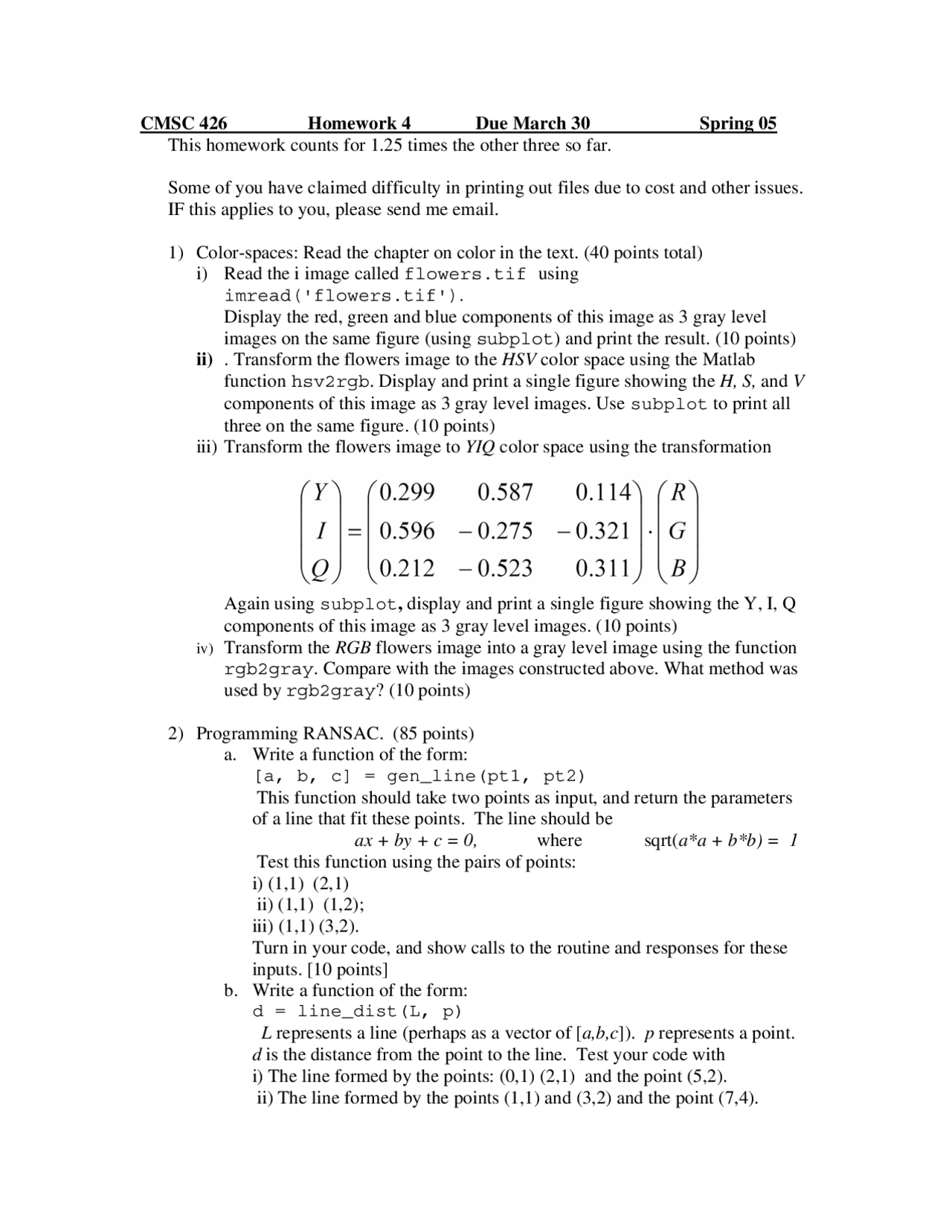 Assignment 4 For Image Processing Cmsc 426 Docsity