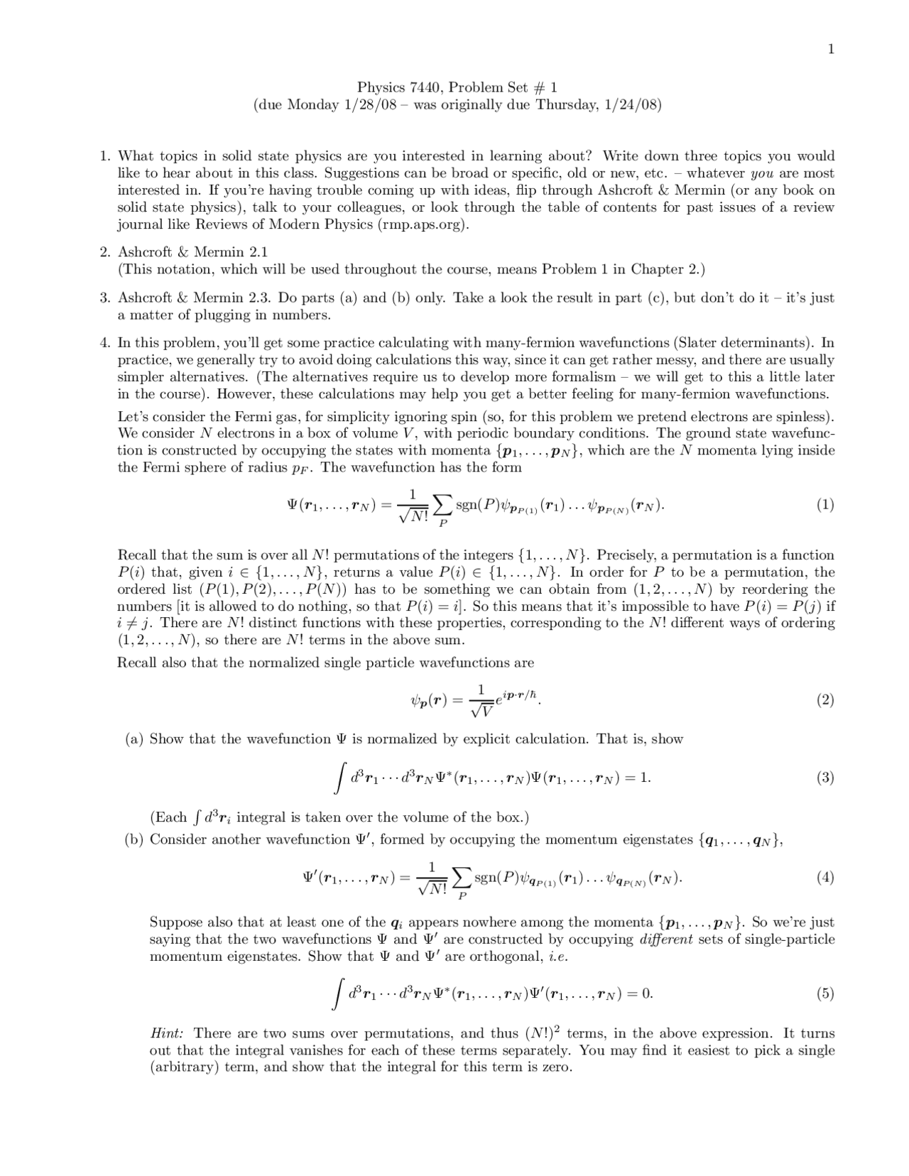 Problems On Theory Of The Solid State Problem Set 1 Phys 7440 Docsity