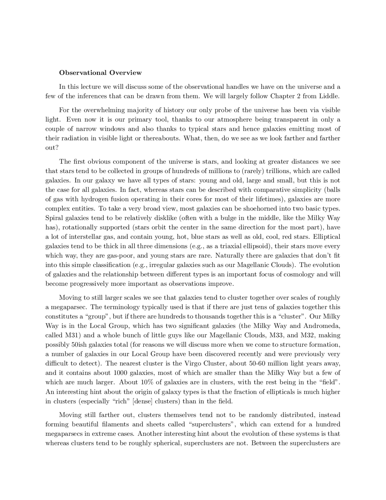 Observational Overview Cosmology Astr 422 Docsity