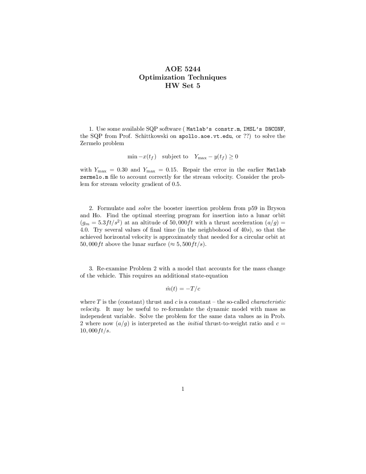 Homework Set 5 Optimization Techniques Aoe 5244 Docsity