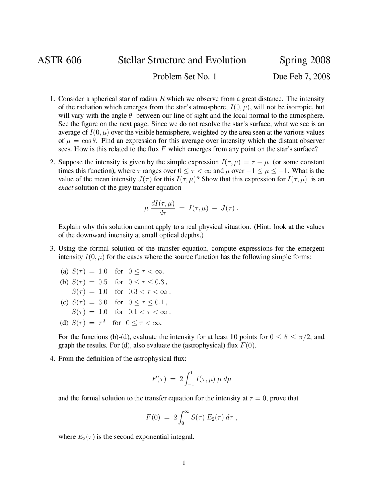 Assignment 1 Questions Stellar Structure And Evolution Astr 606