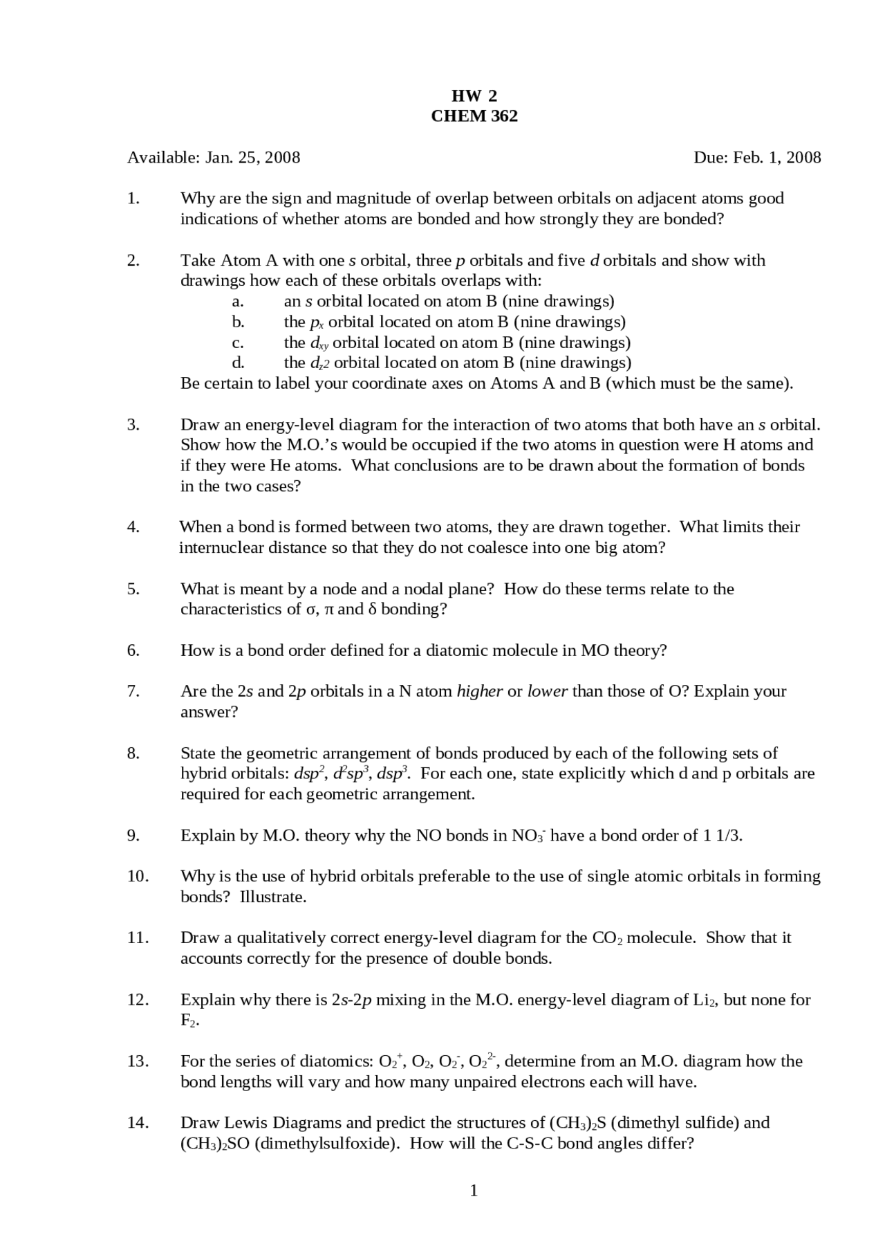 Homework 2 Inorganic Chemistry Chem 362 Docsity