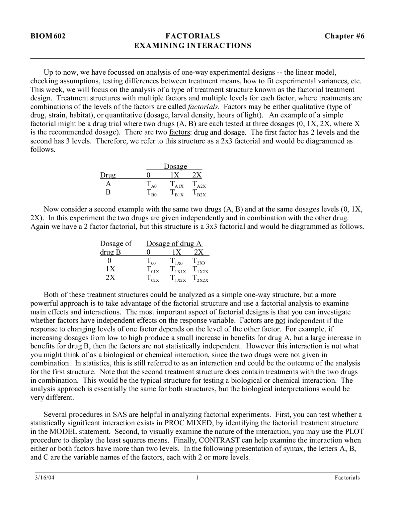 Factorials Examining Interactions Biostatistics Ii Biom 602 Docsity