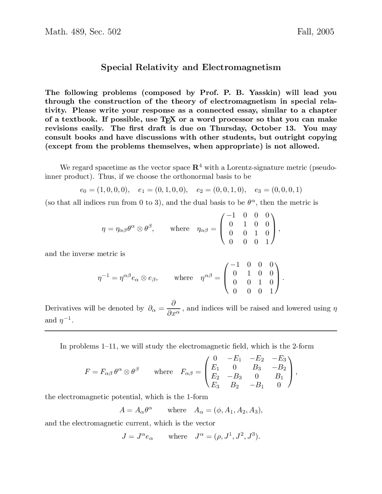 Special Relativity and Electromagnetism - Solved Problems | MATH 489 ...
