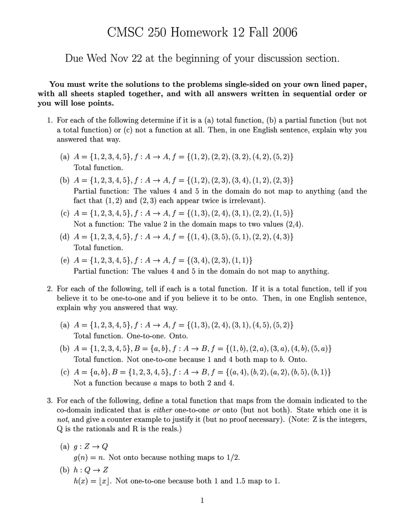 Homework 12 with 5 Questions - Discrete Structures | CMSC 250 - Docsity