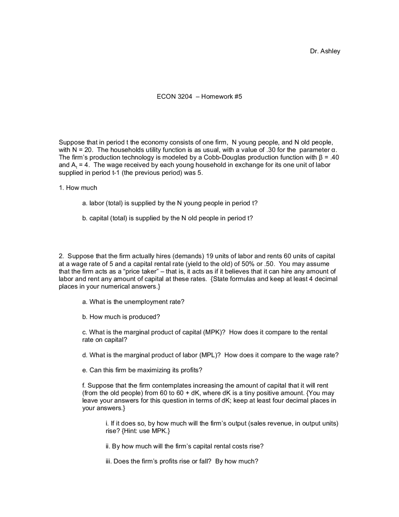 Assignment 5 For Macroeconomic Theory Econ 3204 Docsity