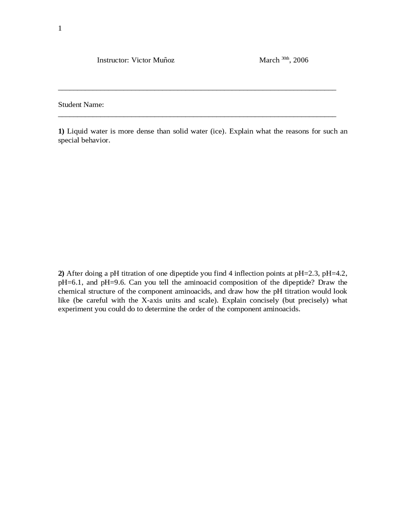 Solution For Exam Questions Biochemistry I Bchm 461 Docsity