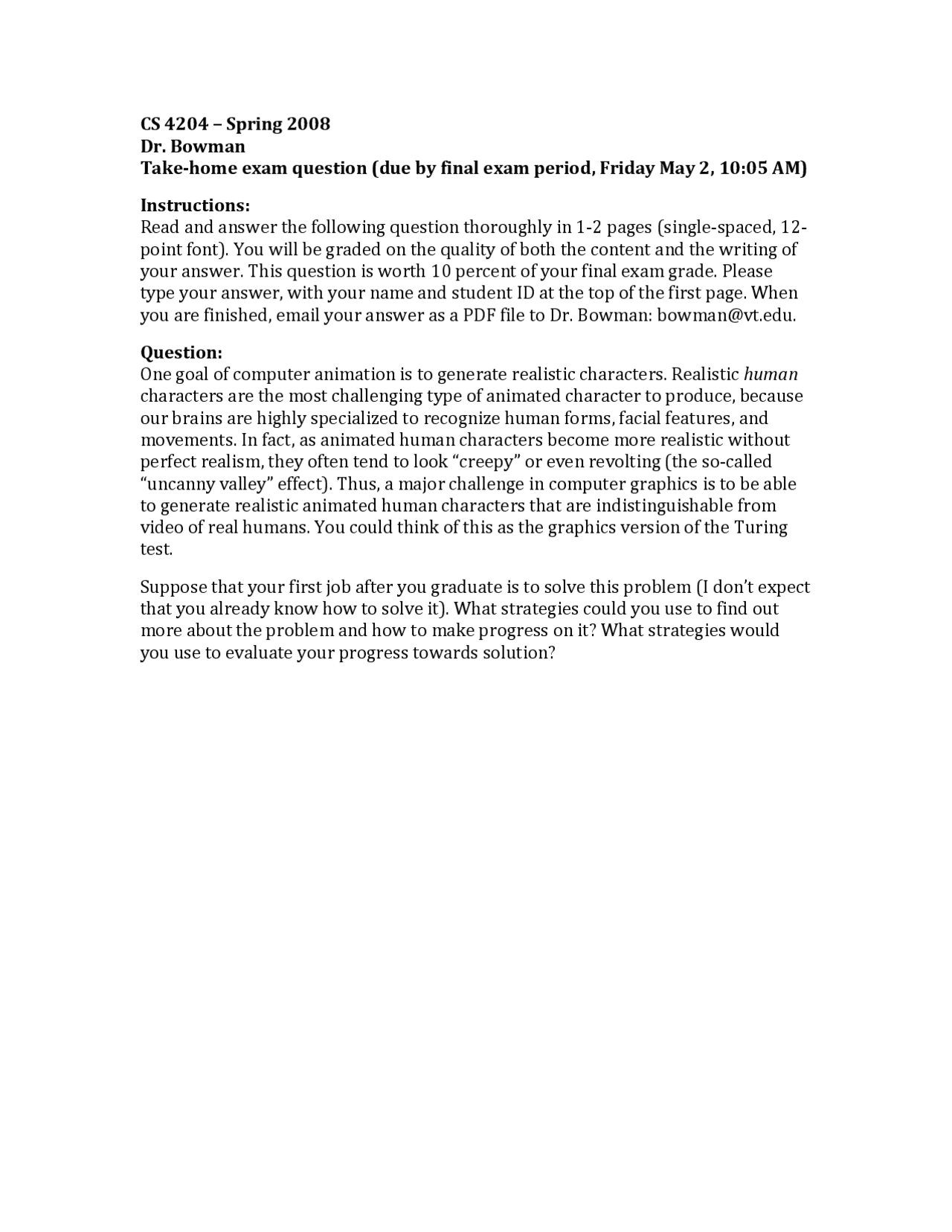 Take Home Exam Questions Computer Graphics Cs 4204 Docsity