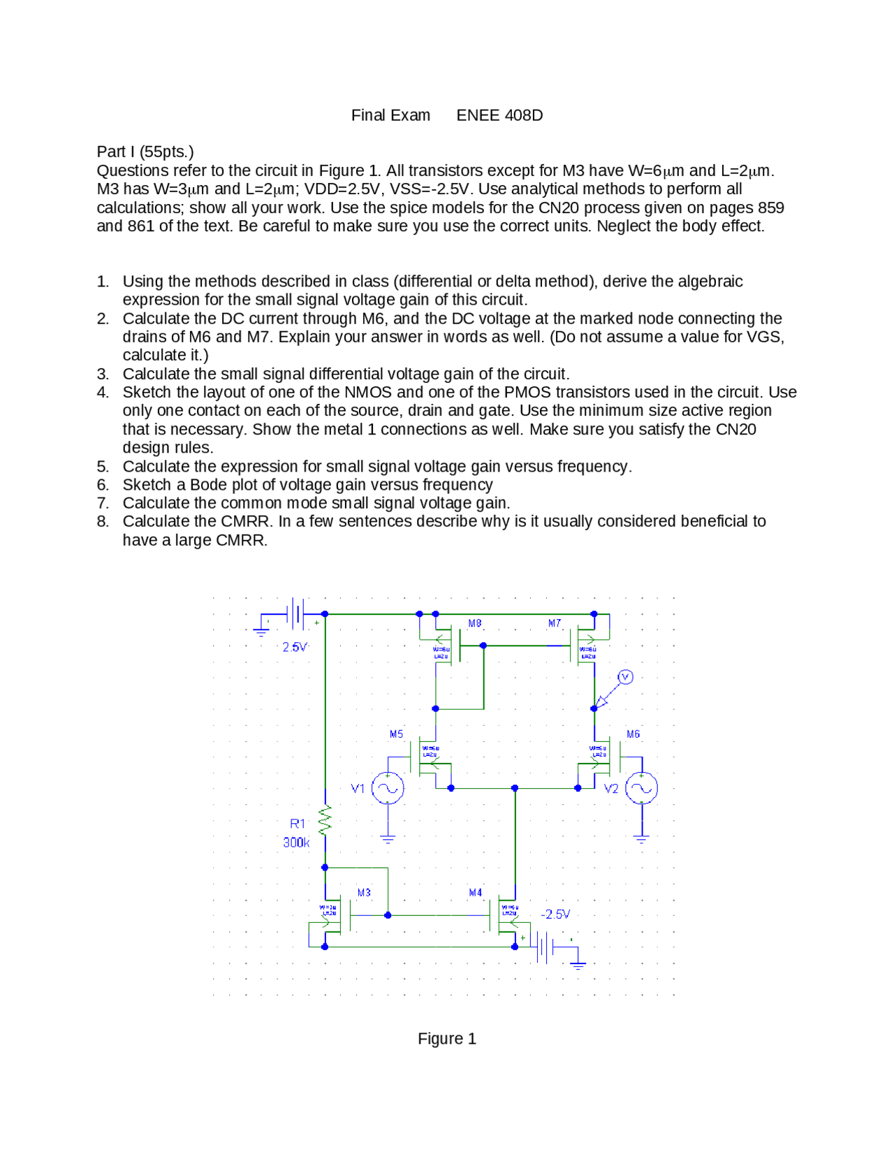 14 Questions On Mixed Signals Vlsi Designs Final Exam Enee 408d