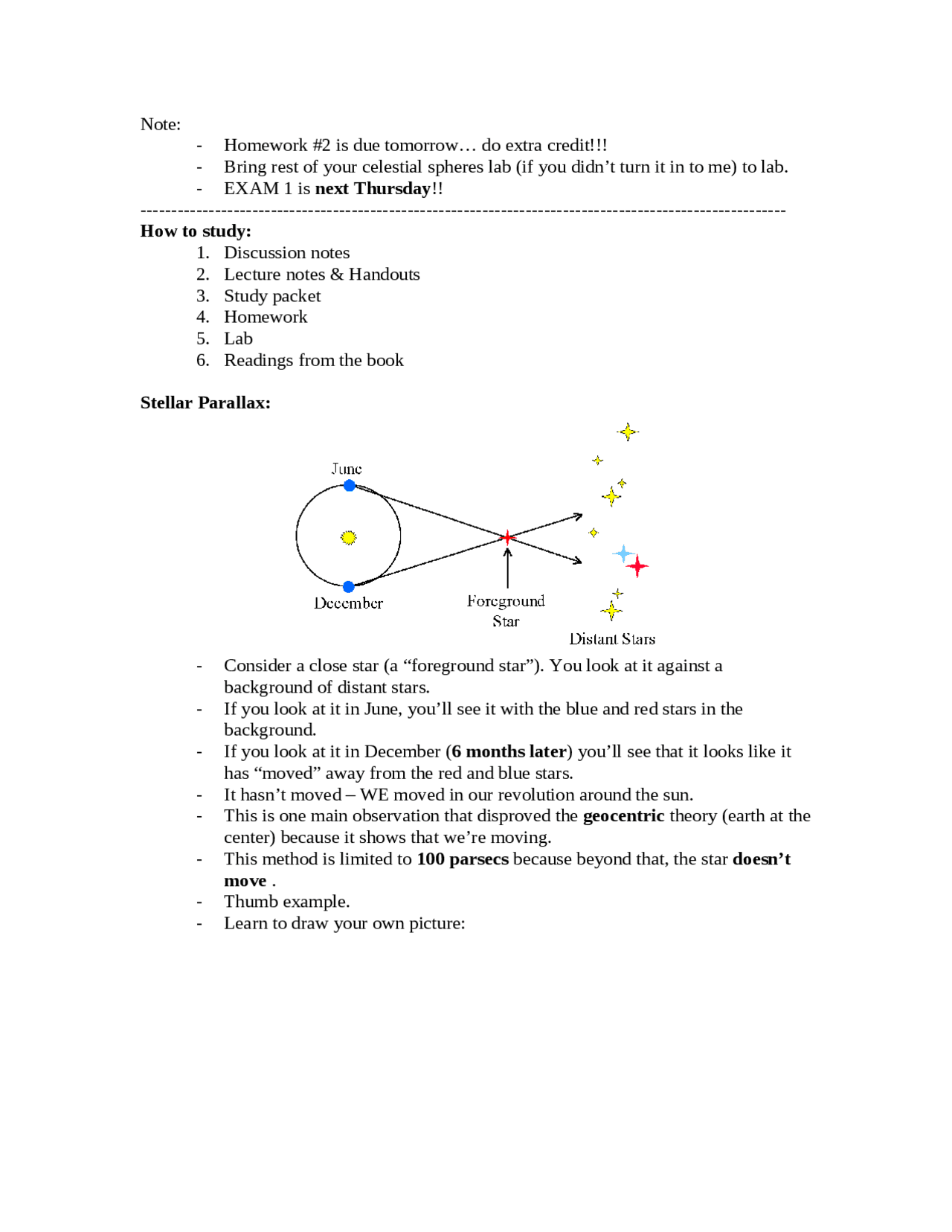 Homework 2 Stellar Parallax General Astronomy Astr 101 Docsity