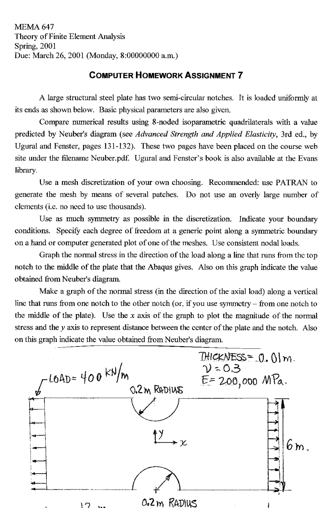 Theory Of Finite Element Analysis Assignment 7 Mema 647 Docsity