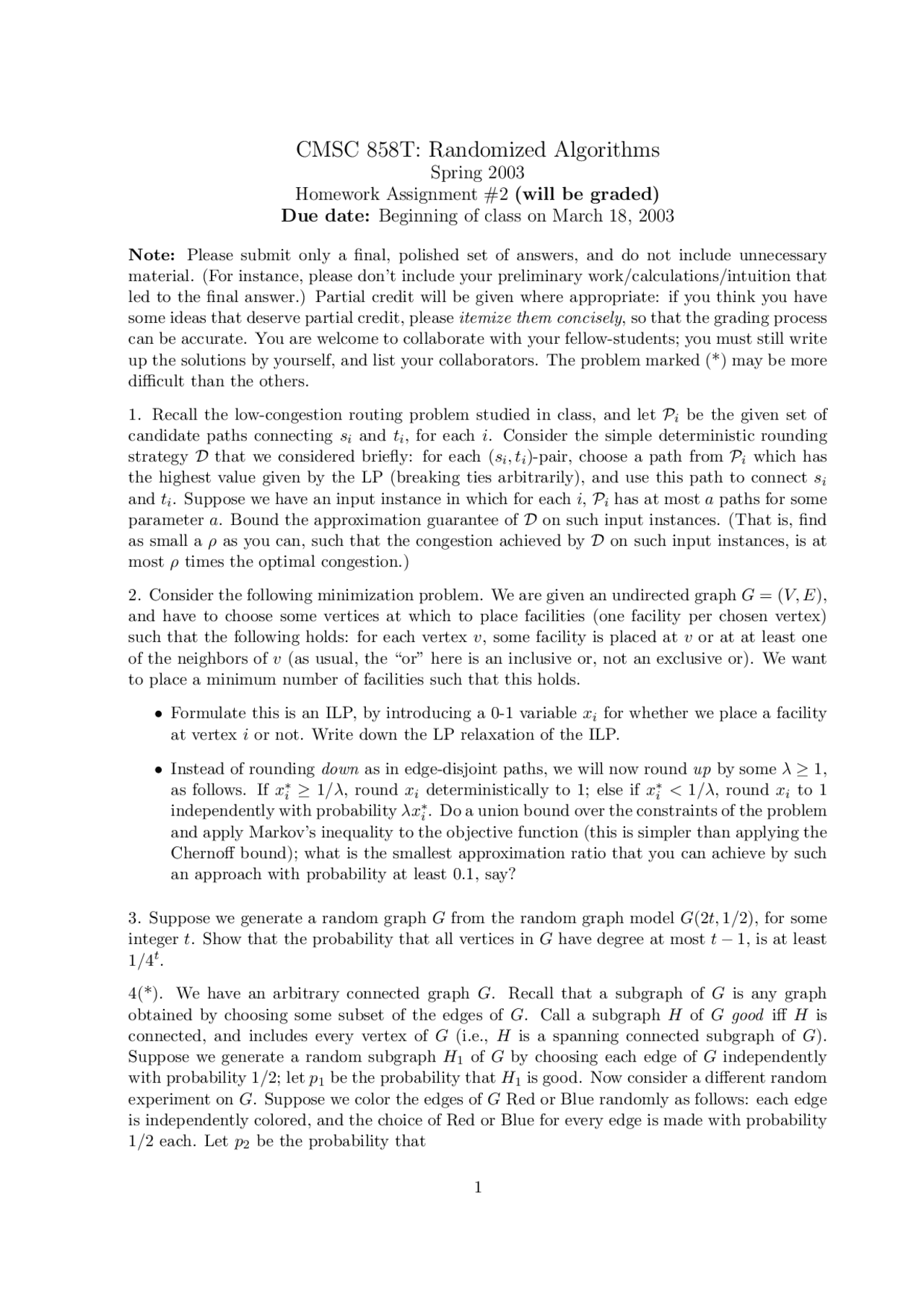 Homework 2 Questions Randomized Algorithms Cmsc 858 Docsity 4637