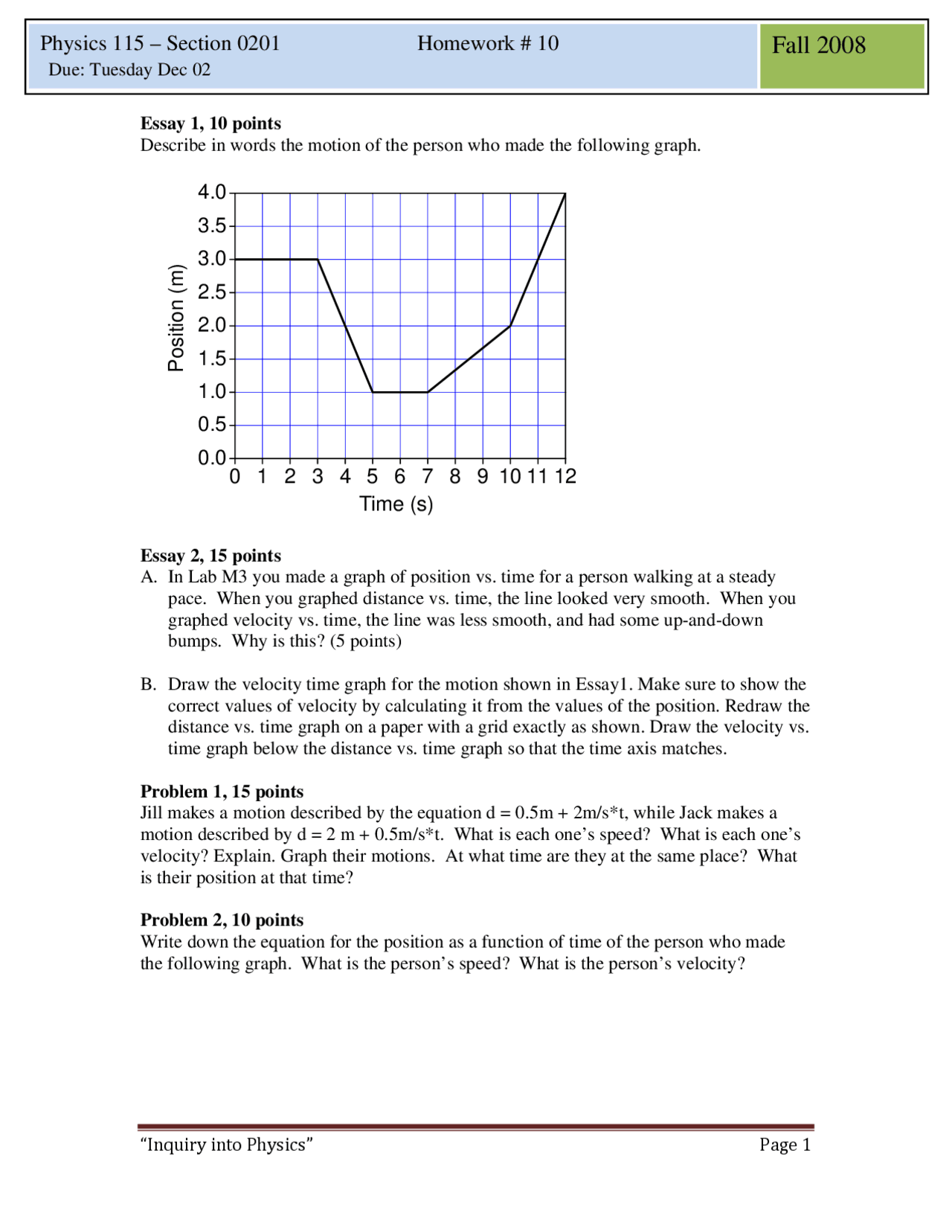 Homework 10 Questions Inquiry Introduction Physics Phys 115 Docsity