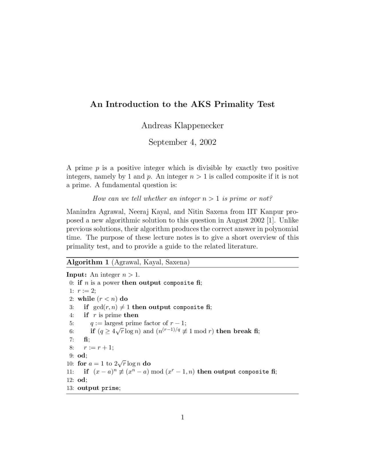 An Introduction To The Aks Primality Test Analysis Of Algorithms