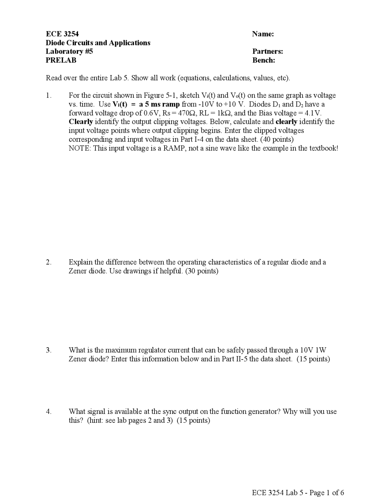 Diode Circuits And Applications Laboratory Work 5 Ece 3254 Docsity