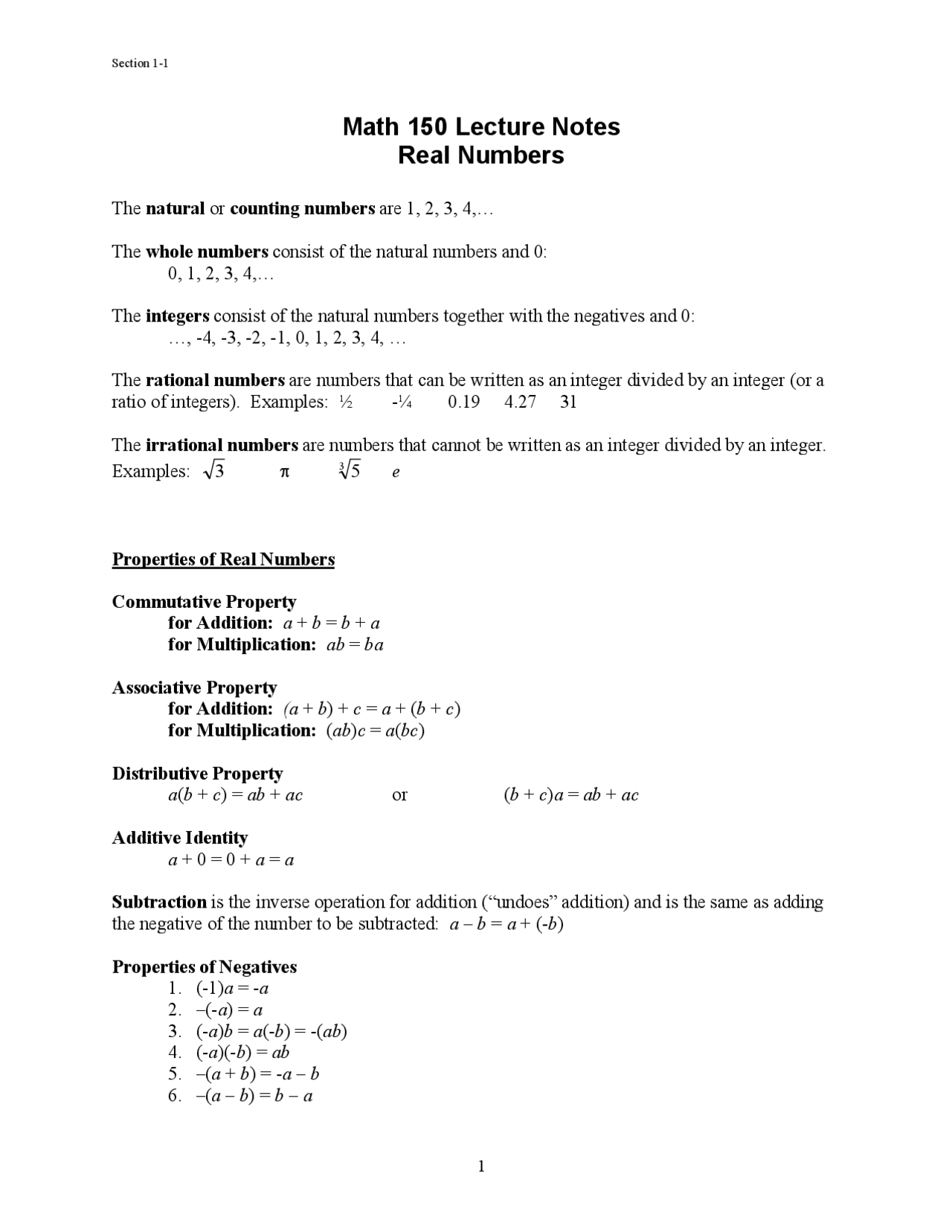 Real Numbers - Functions Trigonometry and Linear System | MATH 150 ...
