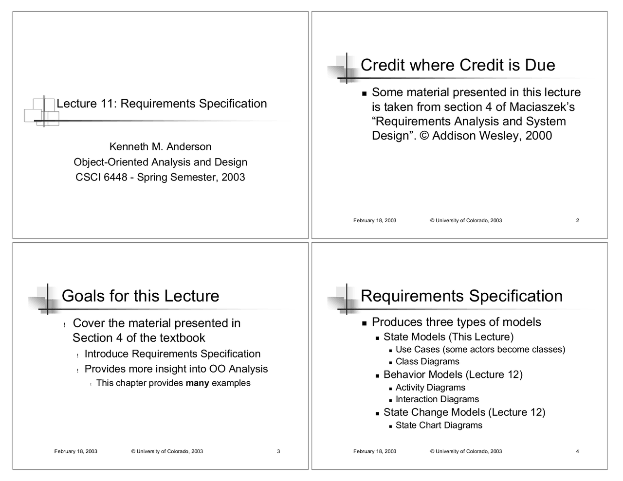 Requirements Specification In Analysis And Design Csci 6448 Docsity