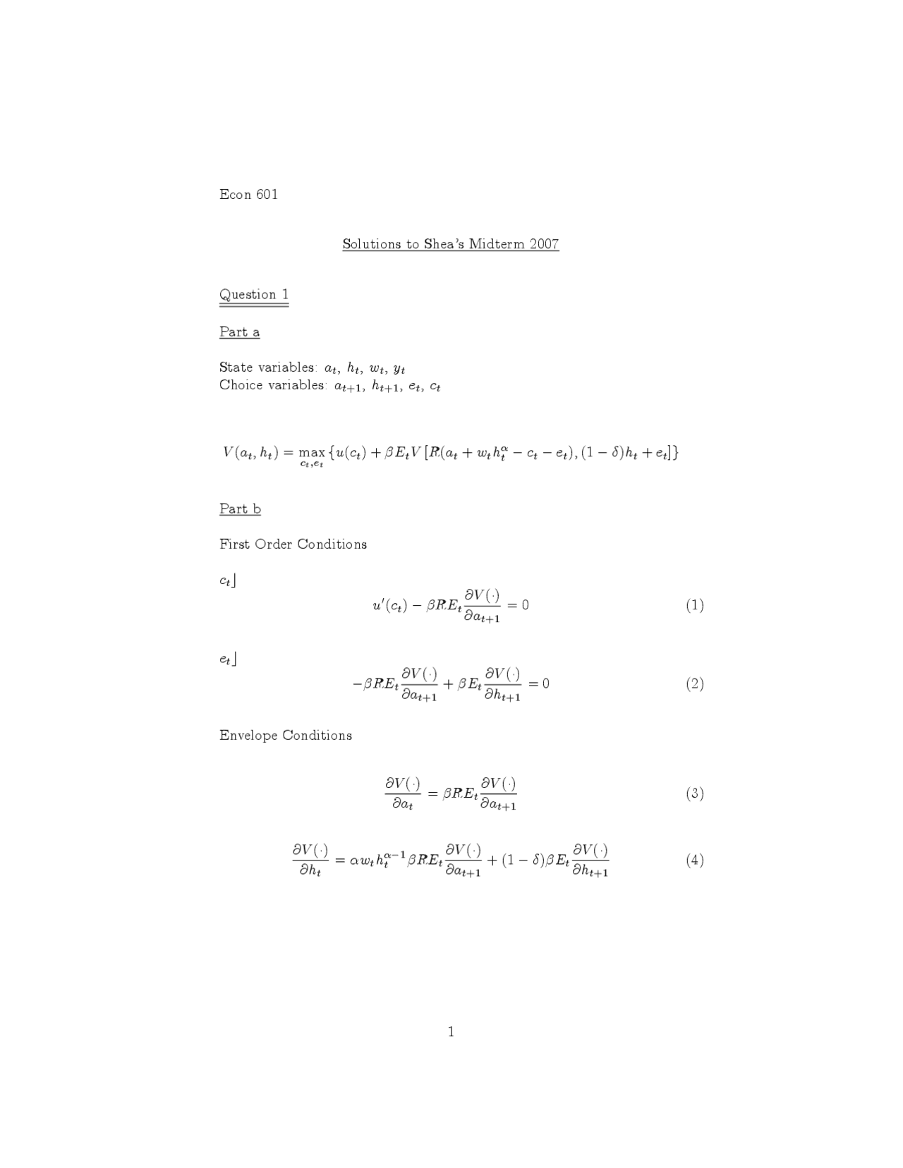 Macroeconomics Analysis I Solutions Midterm Exam 1 Econ 601 Docsity