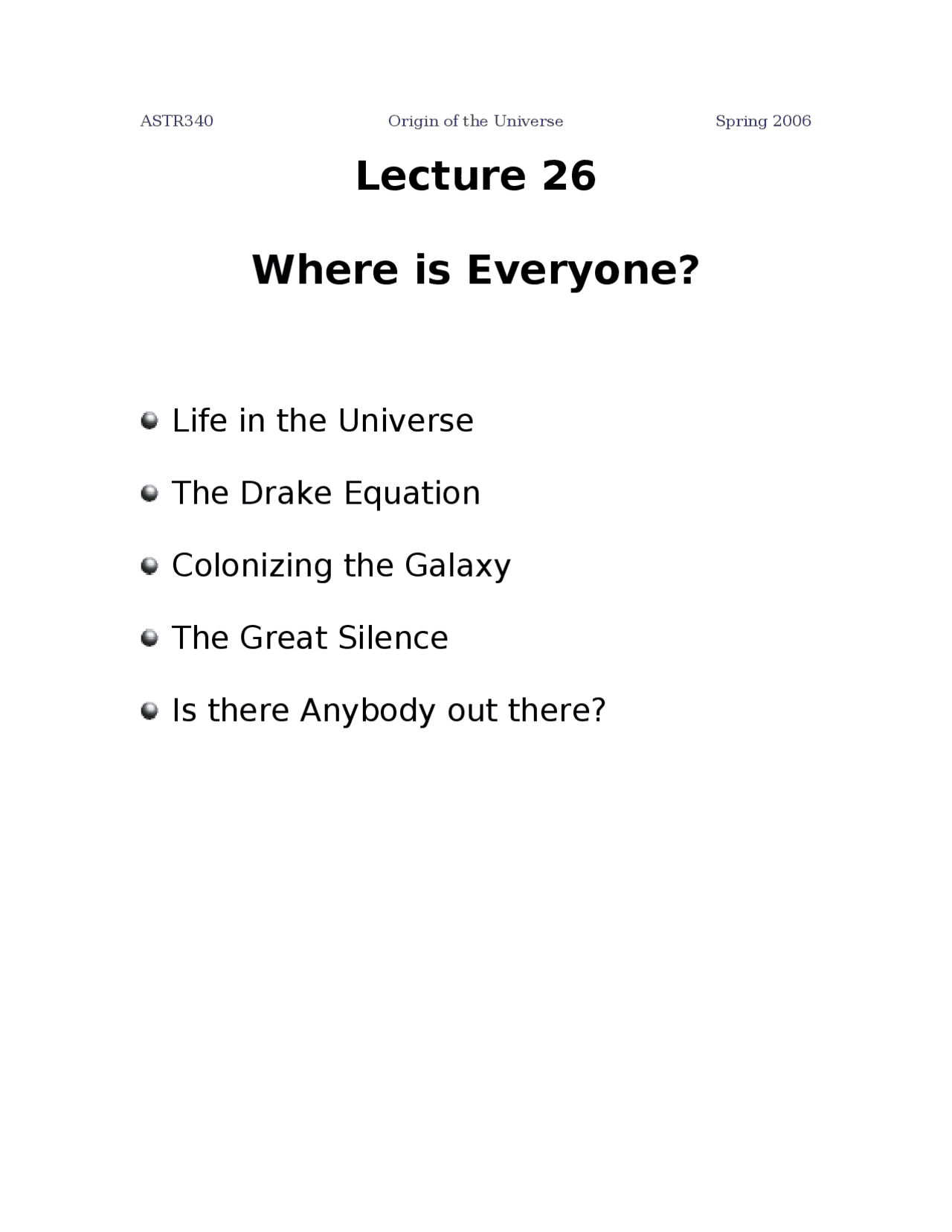 Where Is Everyone Origin Of Universe Class Notes Astr 340 Docsity