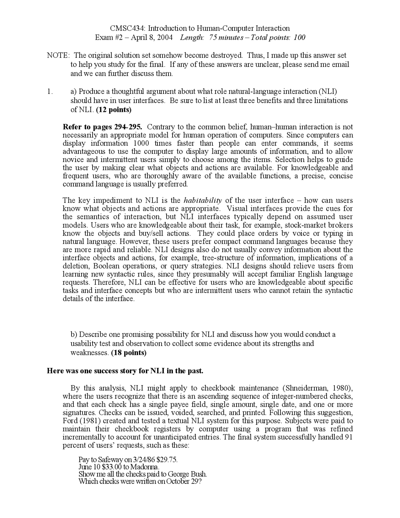 Introduction To Human Computer Interaction Exam 2 Cmsc 434 Docsity