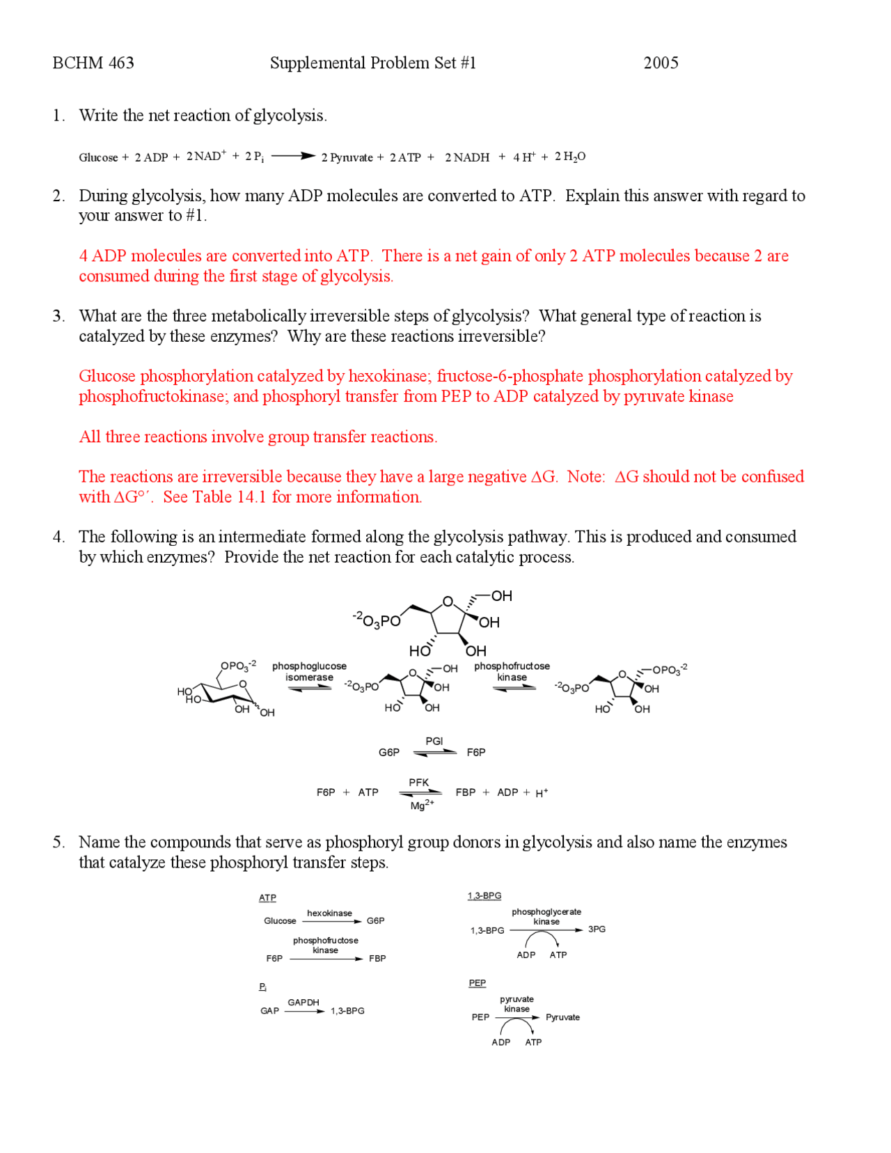 Supplemental Problem Set With Solution For Biochemistry Of Physiology