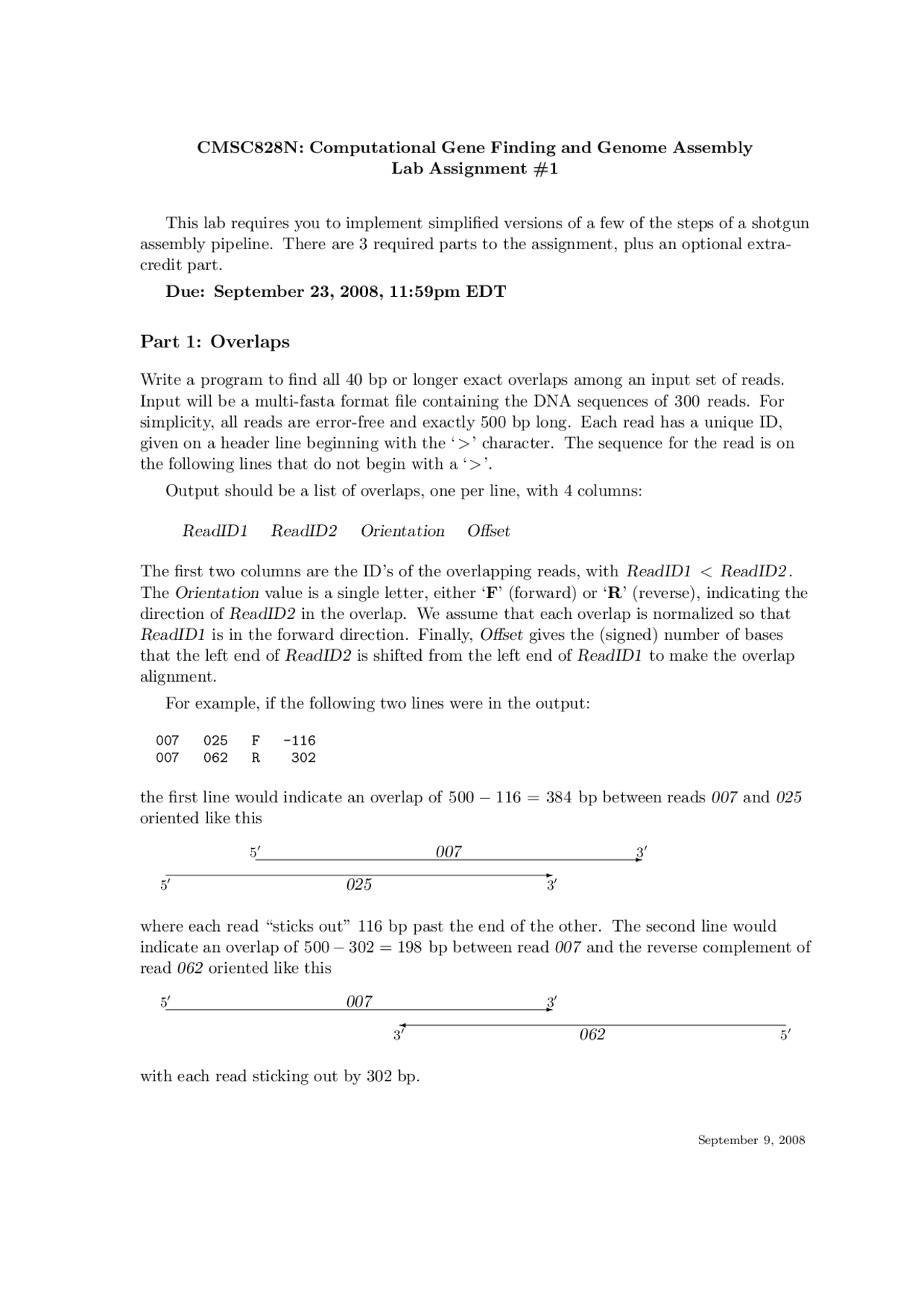 Lab Assignment 1 Computational Gene Finding And Genome Assembly Cmsc 828n Docsity