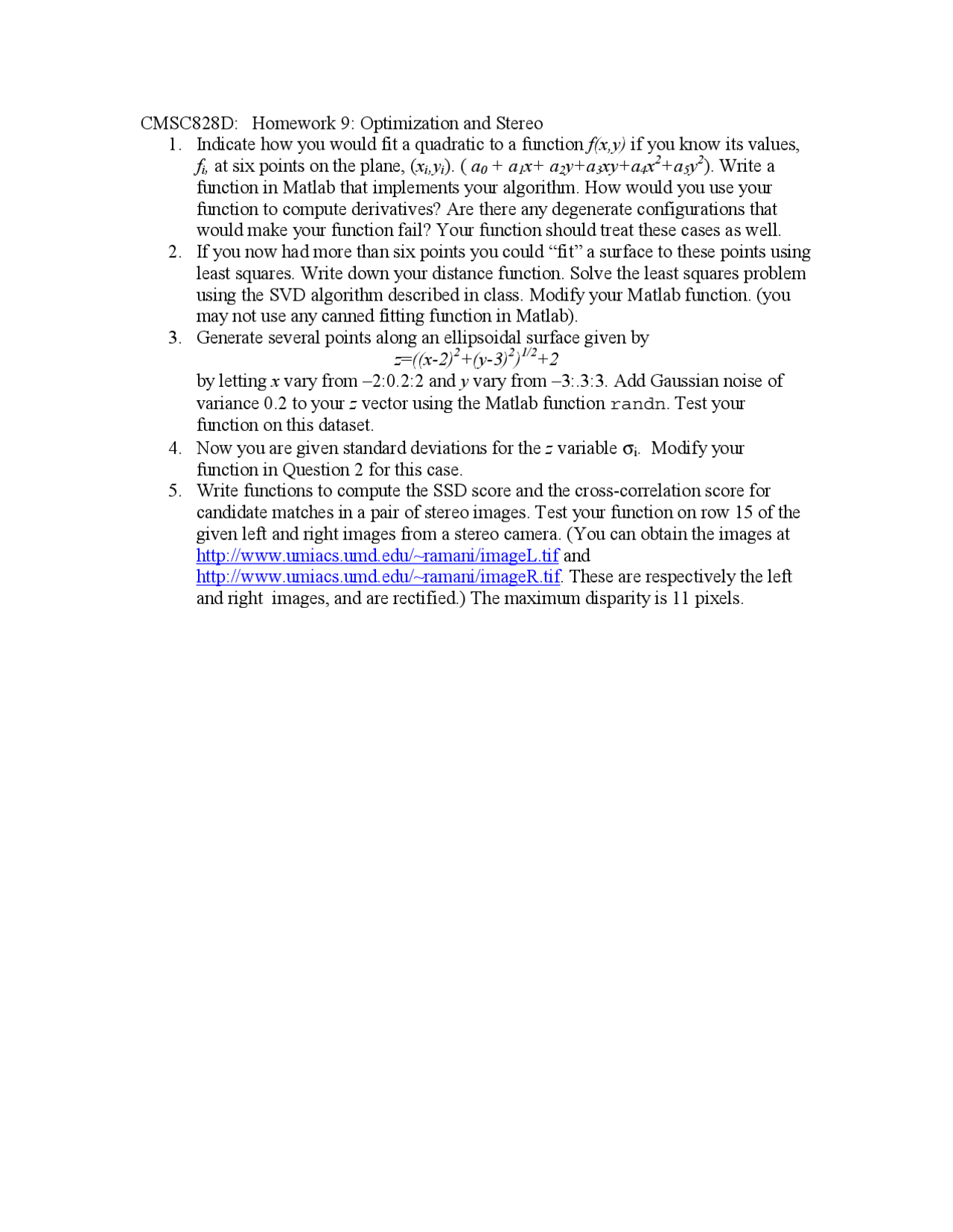 Optimization And Stereo Homework 9 Cmsc 828d Docsity