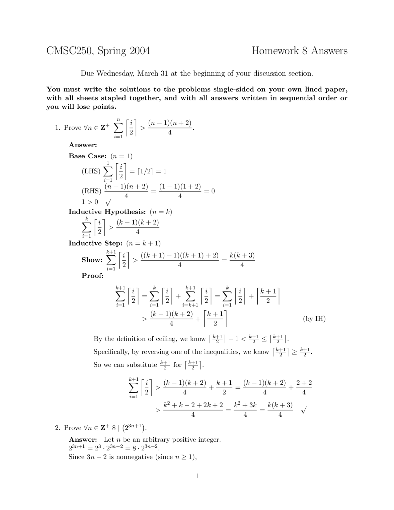 Homework 8 With Answers Discrete Structures Cmsc 250 Docsity