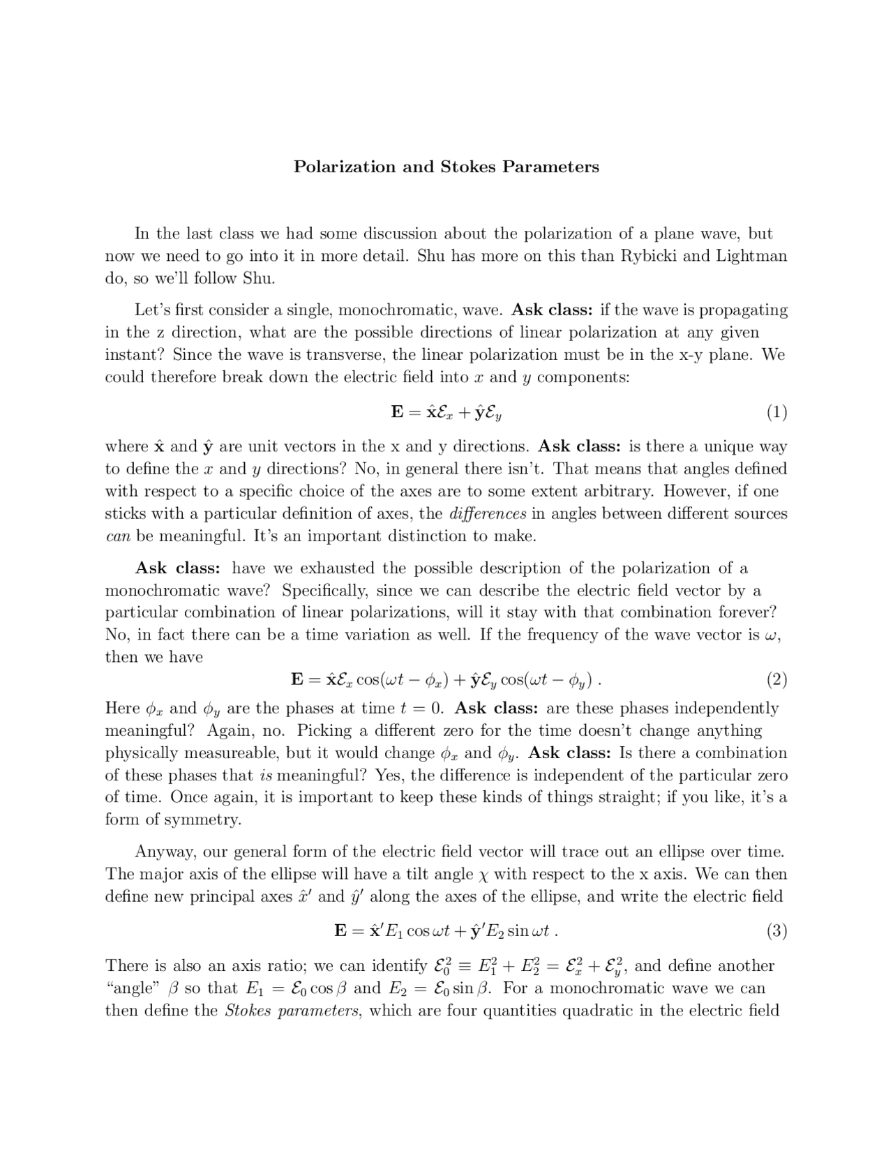 Polarization And Stokes Parameters Astr 601 Docsity
