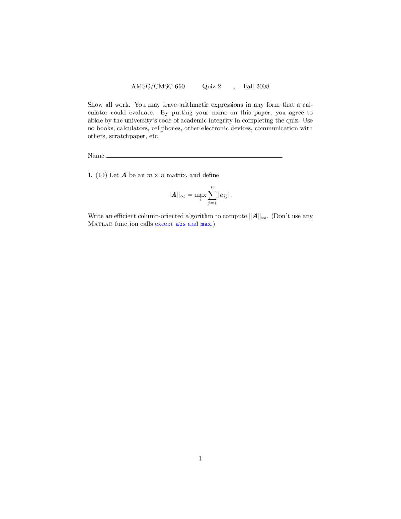 3 Solved Problems On The Matrix Quiz 2 Cmsc 660 Docsity