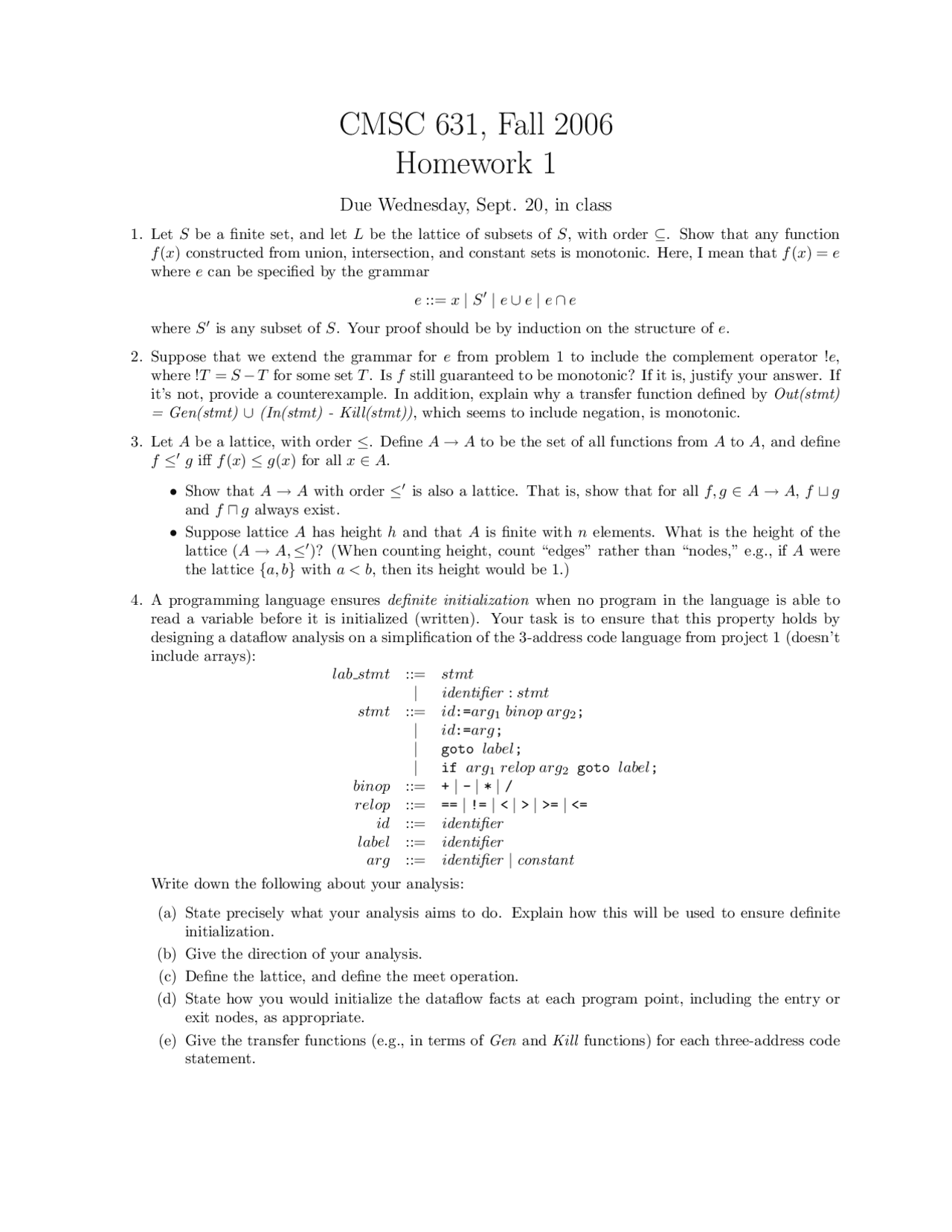 Assignment 1 For Programming Analysis And Understanding Cmsc 631