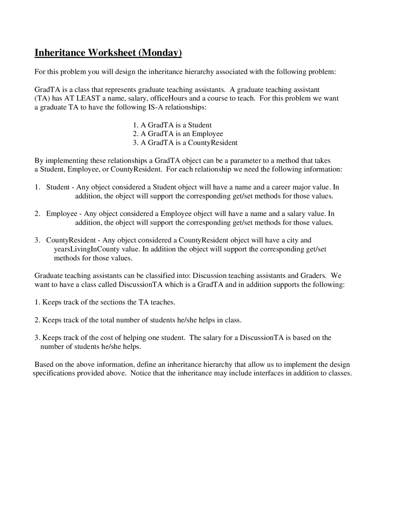 Object Oriented Programming Worksheet Cmsc 131 Docsity 8971