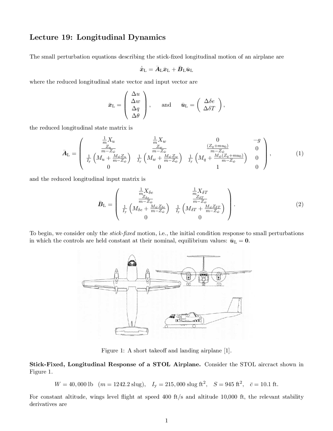 Lecture Notes 19 - Longitudinal Dynamics - Stability and Control | AOE ...